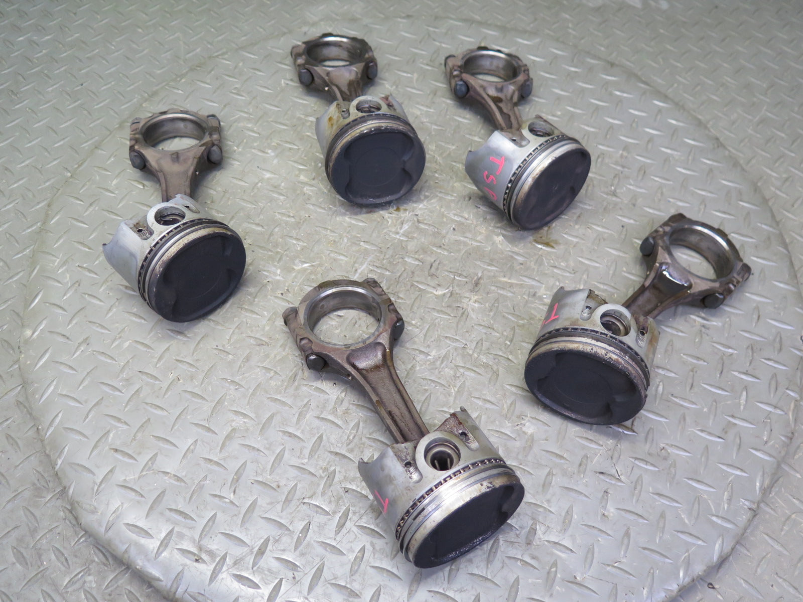 89-92 Toyota Supra MA70L MK3 7MGE NA Set of 5 Engine Piston w Connecti ...